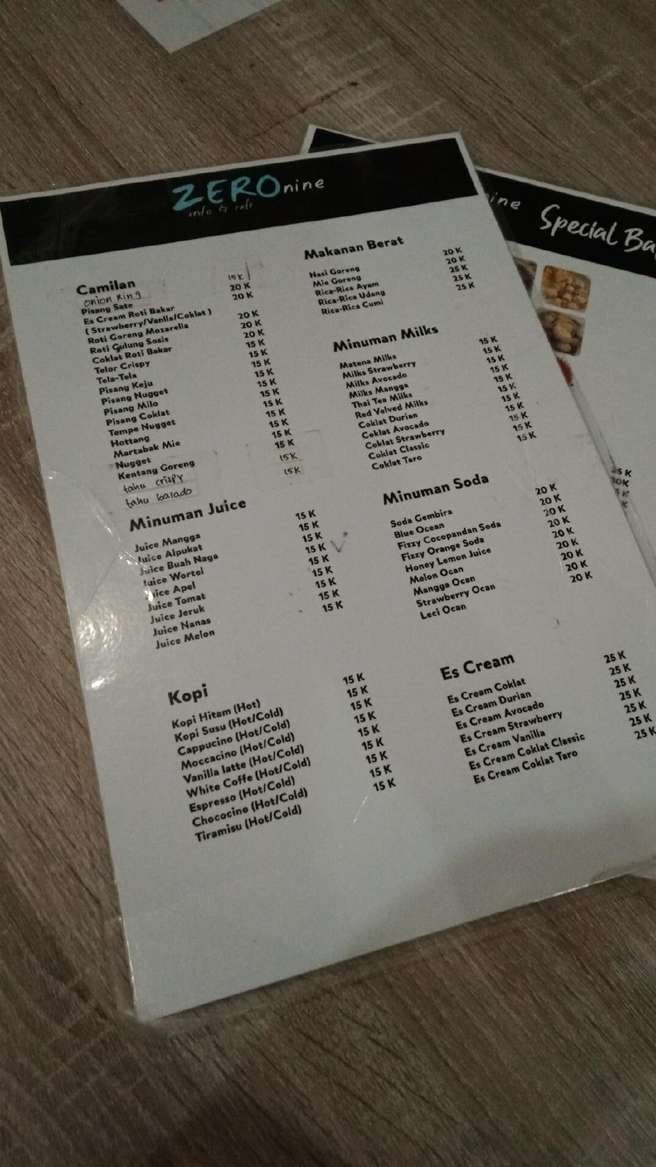 Menu at Zero Nine Cafe & Resto, Indonesia