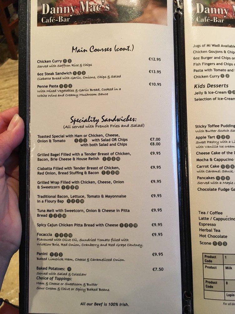 Menu at Danny Mac's pub & bar, Lahinch