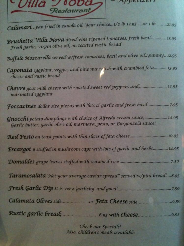 Menu at Villa Nova Restaurant, Anchorage