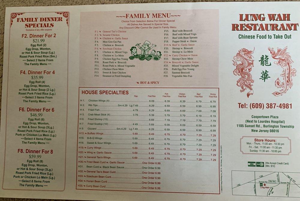 Menu at Lung Wah Restaurant, Burlington