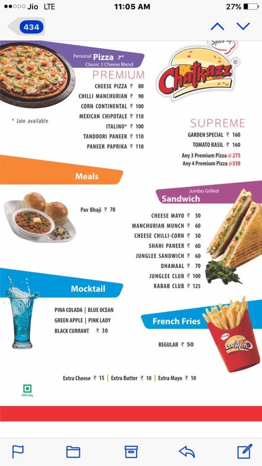 Menu at Chatkazz, Vadodara