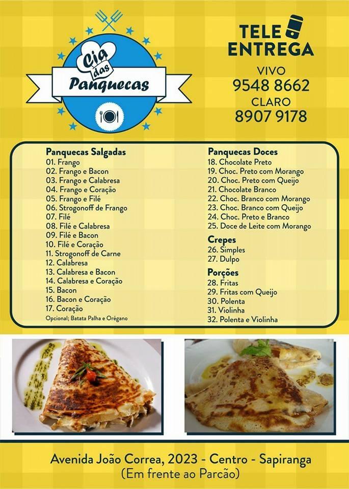 Menu at Cia das Panquecas restaurant, Sapiranga, Rua Senador Salgado Filho