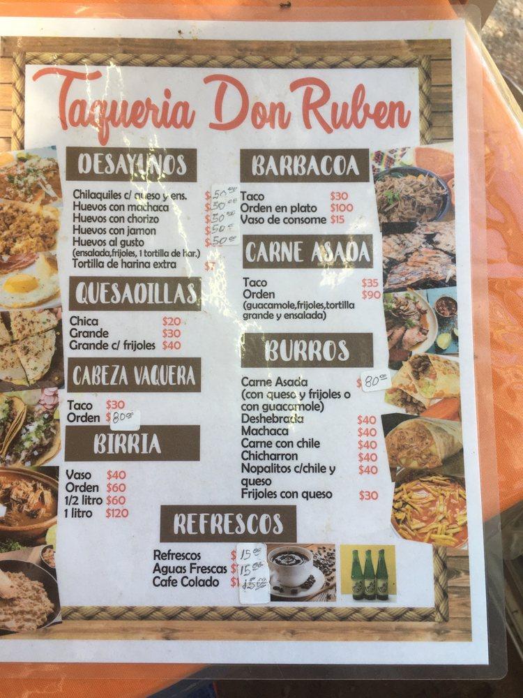 Menu at Don Ruben restaurant, El Tasícuri