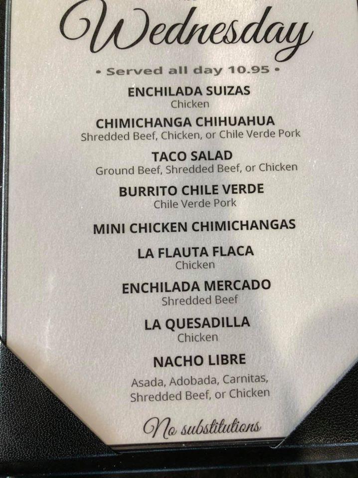 Menu at Enrique's Mexican Restaurant, Kuna