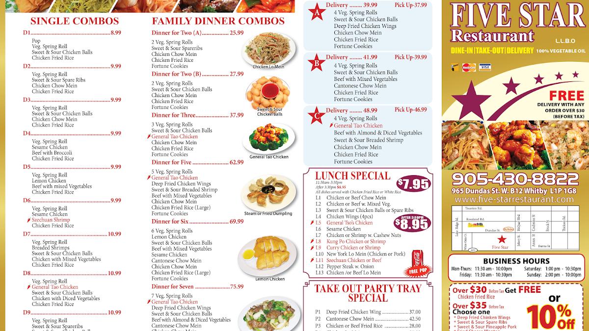 Menu at Five Star Restaurant (Chinese Restaurant ), Whitby