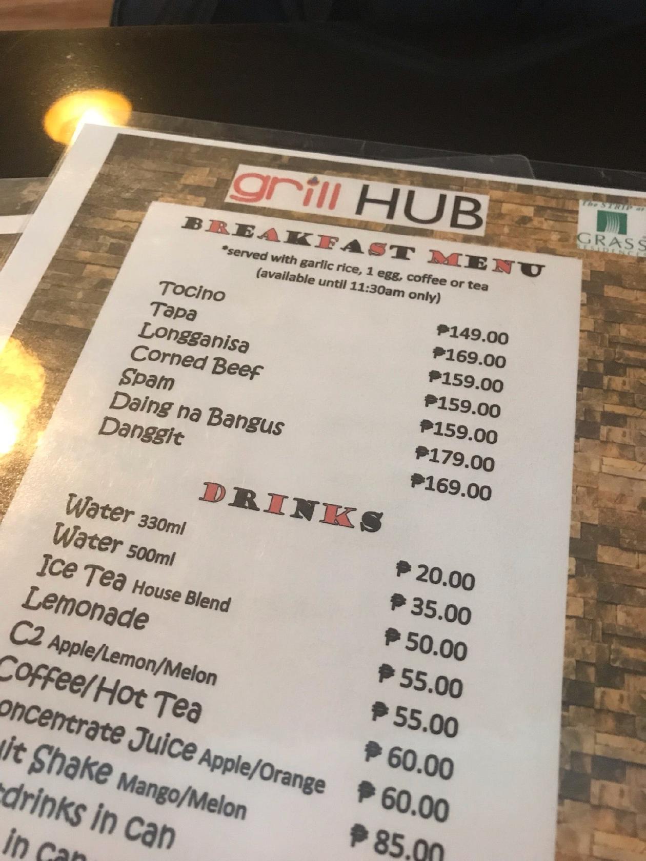 Menu at Grill Hub restaurant, Quezon City, Grass Residences