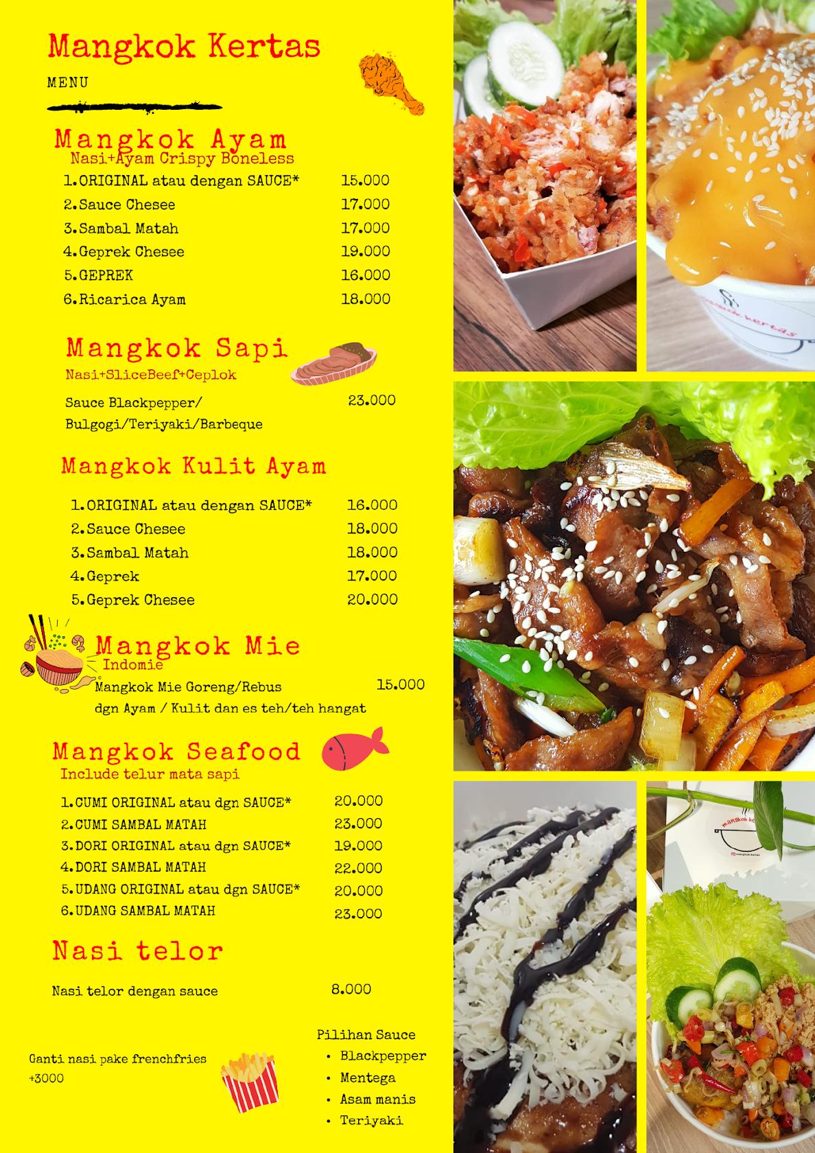 Menu at Mangkok Kertas restaurant, Sendangadi