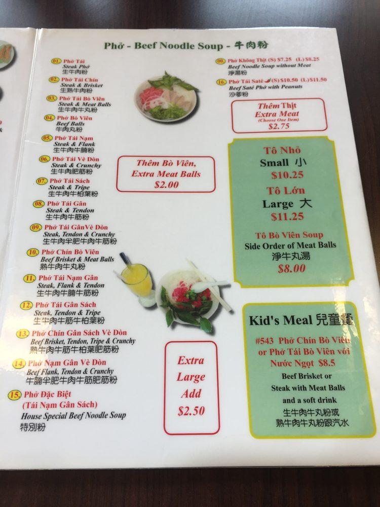 Menu at Phở Hoàn Pasteur restaurant, Edmonton, 28 Ave NW