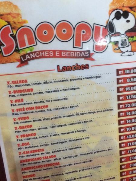 Menu em Snoopy Lanches pub & Bar, Dourados
