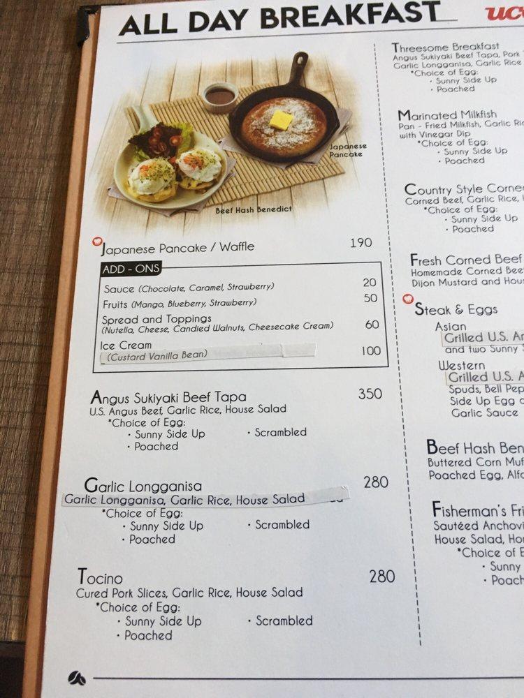 Menu at UCC 3rd Wave Clockwork cafe, Pasay
