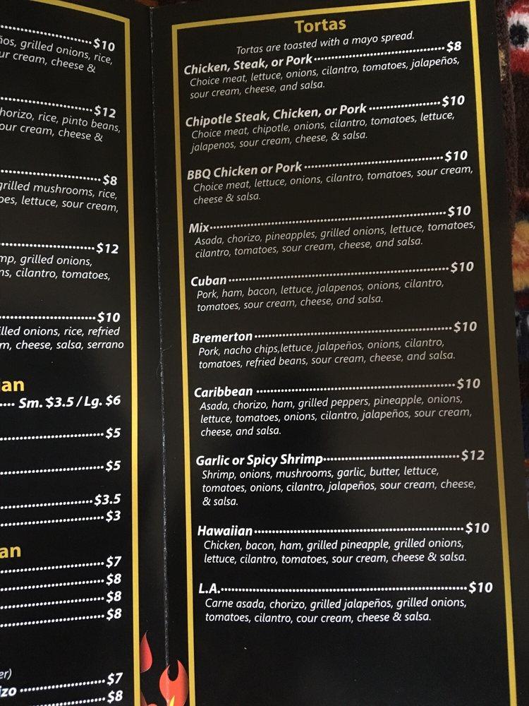 Menu at El Balcon restaurant, Bremerton