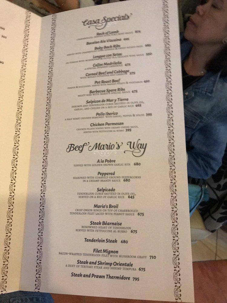 Menu at Mario's 8 Loakan Road, Baguio City steakhouse, Baguio