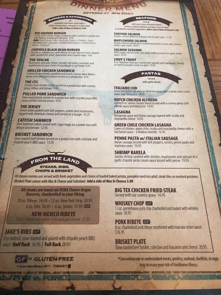 Menu at Rio Grande Grill and Tap Room pub & bar, Ruidoso