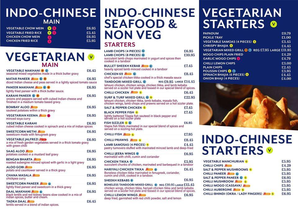Menu at Three Kilns restaurant, Leicester
