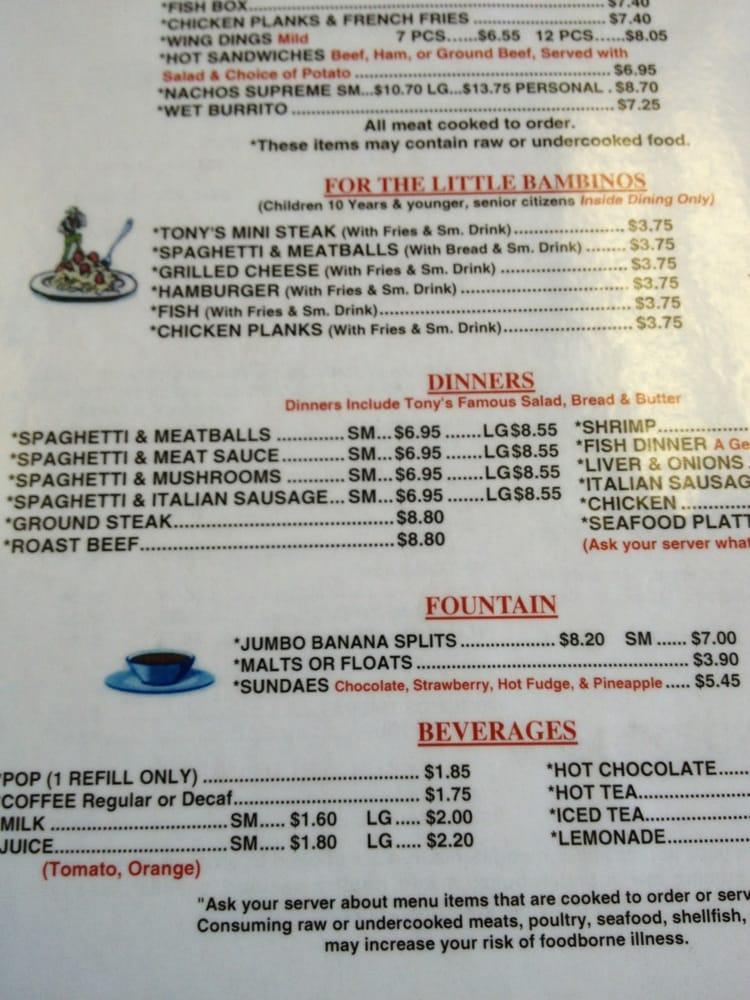 Menu at Tony's Original Restaurants, Saginaw, Gratiot Ave