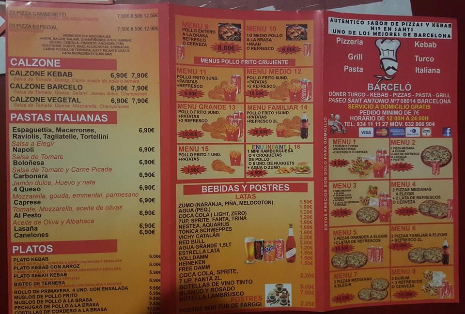 Menu at Cafè Barceló, Barcelona