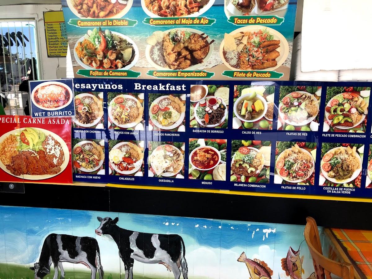 Carta del restaurante El Indio Azteca, Los Angeles, Devonshire St