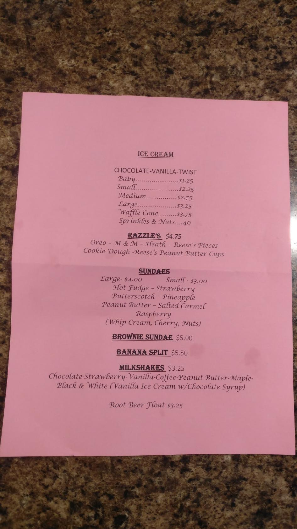 Menu at Jen's Pit Stop fast food, Granville