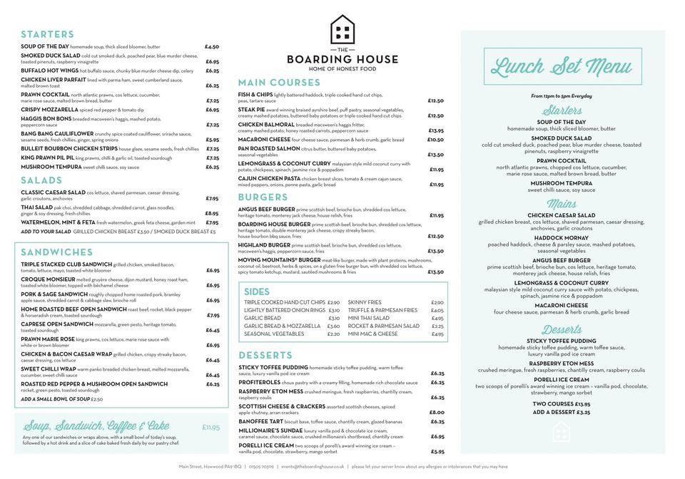 Menu at The Boarding House pub & bar, Howwood