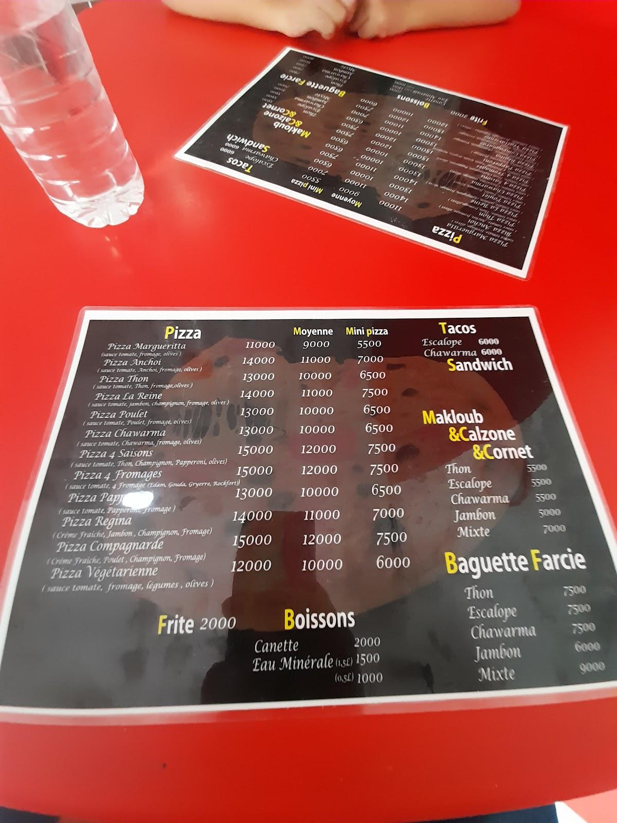Menu at Vera Pizza restaurant, Hergla
