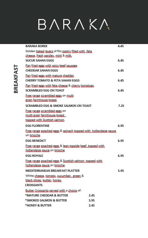 Menu at Baraka Restaurant London, London