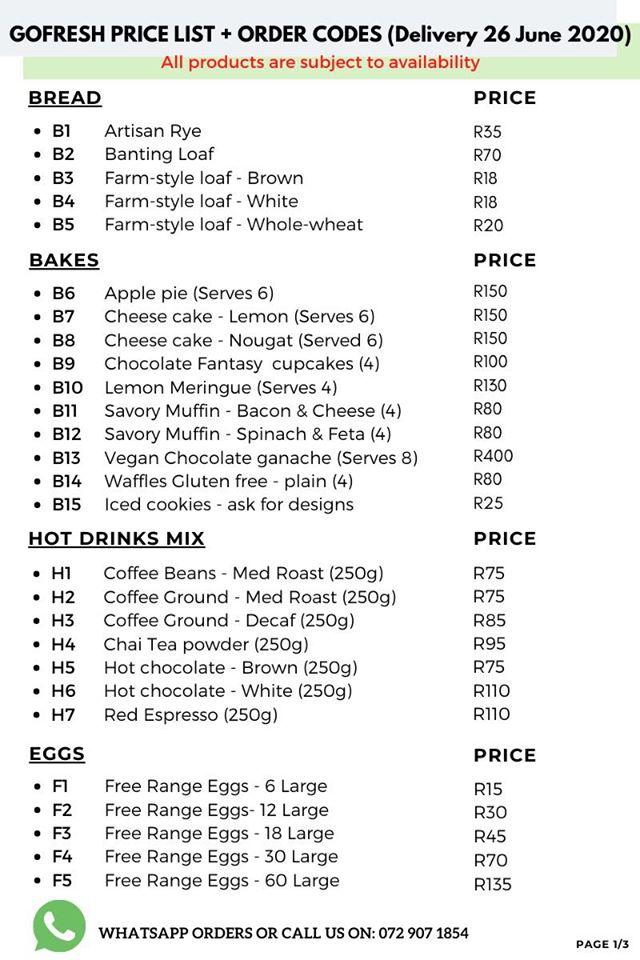 Menu at Gofresh Café and Juice Bar, Outer West Durban