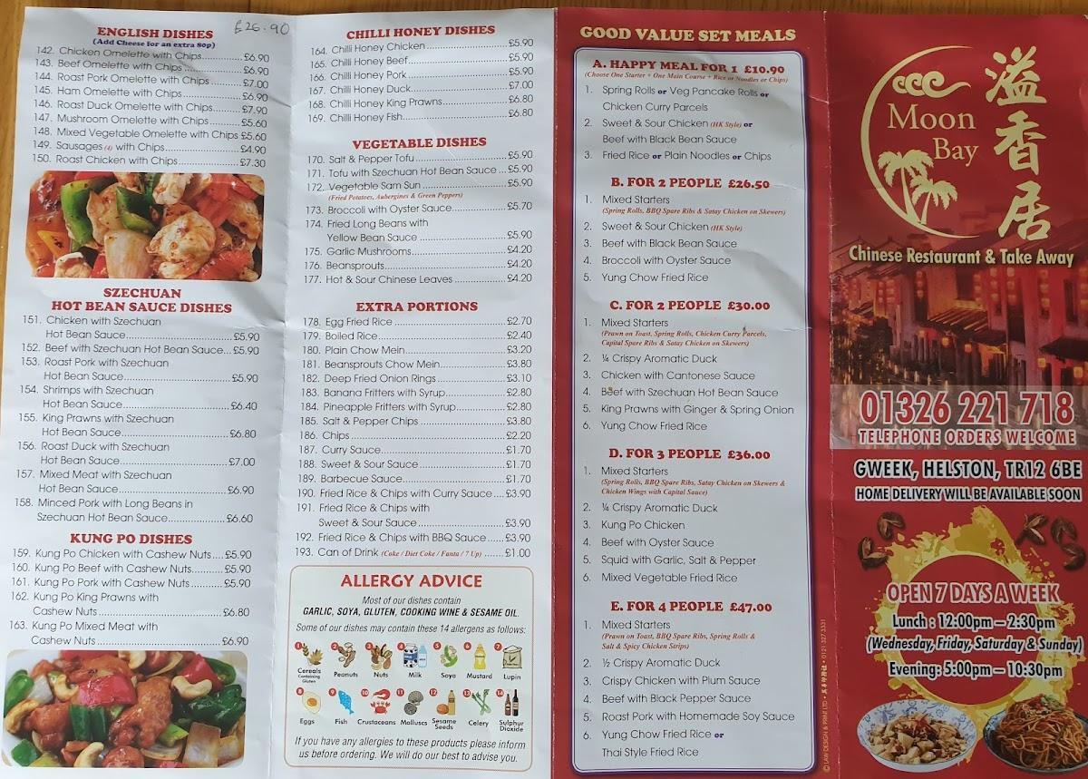 Menu at Moon Bay restaurant, Helston, TR12 6 Helston