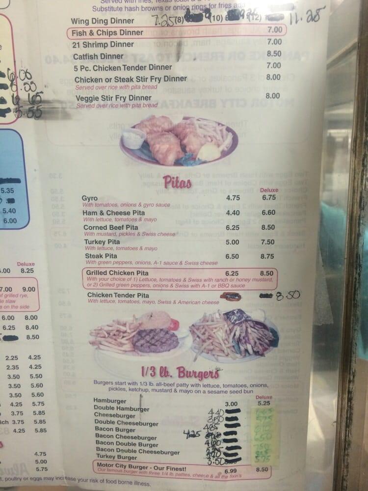 Menu at Motor City Coney Island Restaurant, Detroit