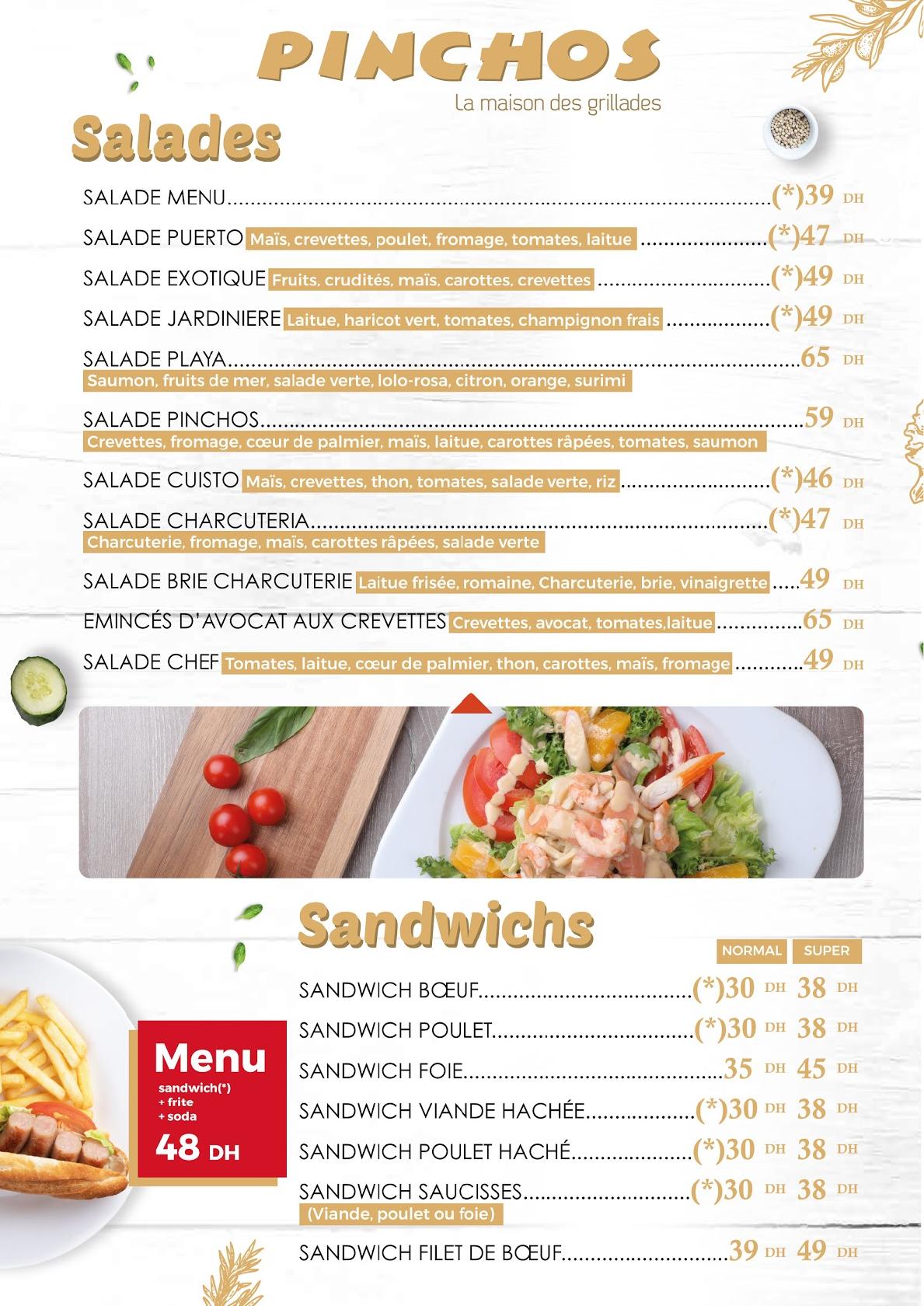 Menu au PINCHOS RYAD SQUARE restaurant, Rabat, Av. Shaheed Deya Errahman