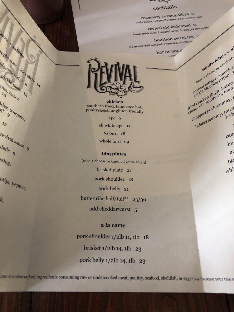 Menu at Revival St. Paul desserts, Saint Paul