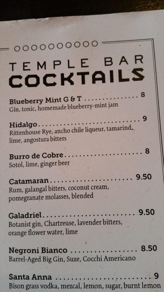 Menu at The Temple Bar, Bellingham