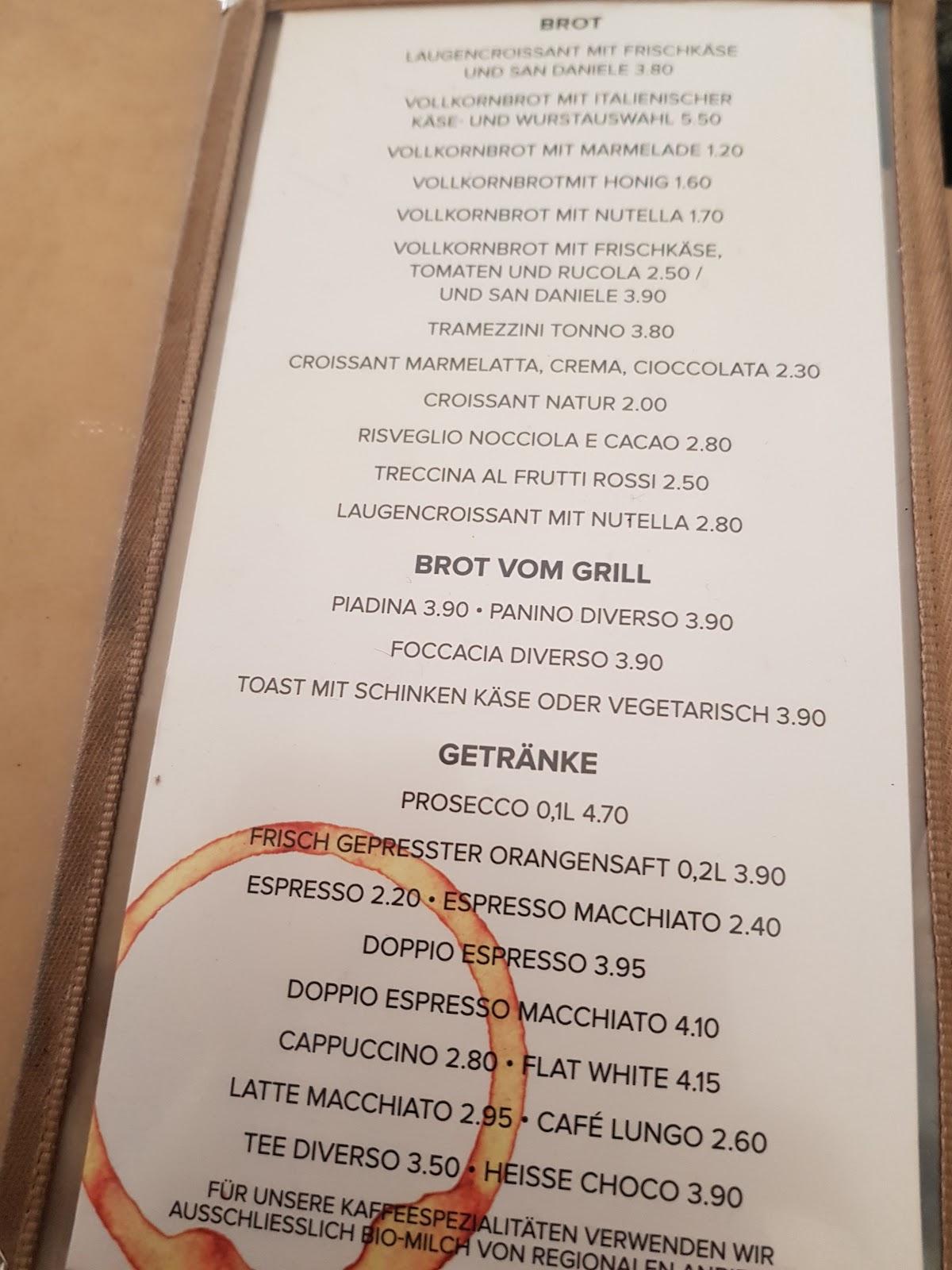 Menu at Bar Centrale, Munich, Ledererstraße 23