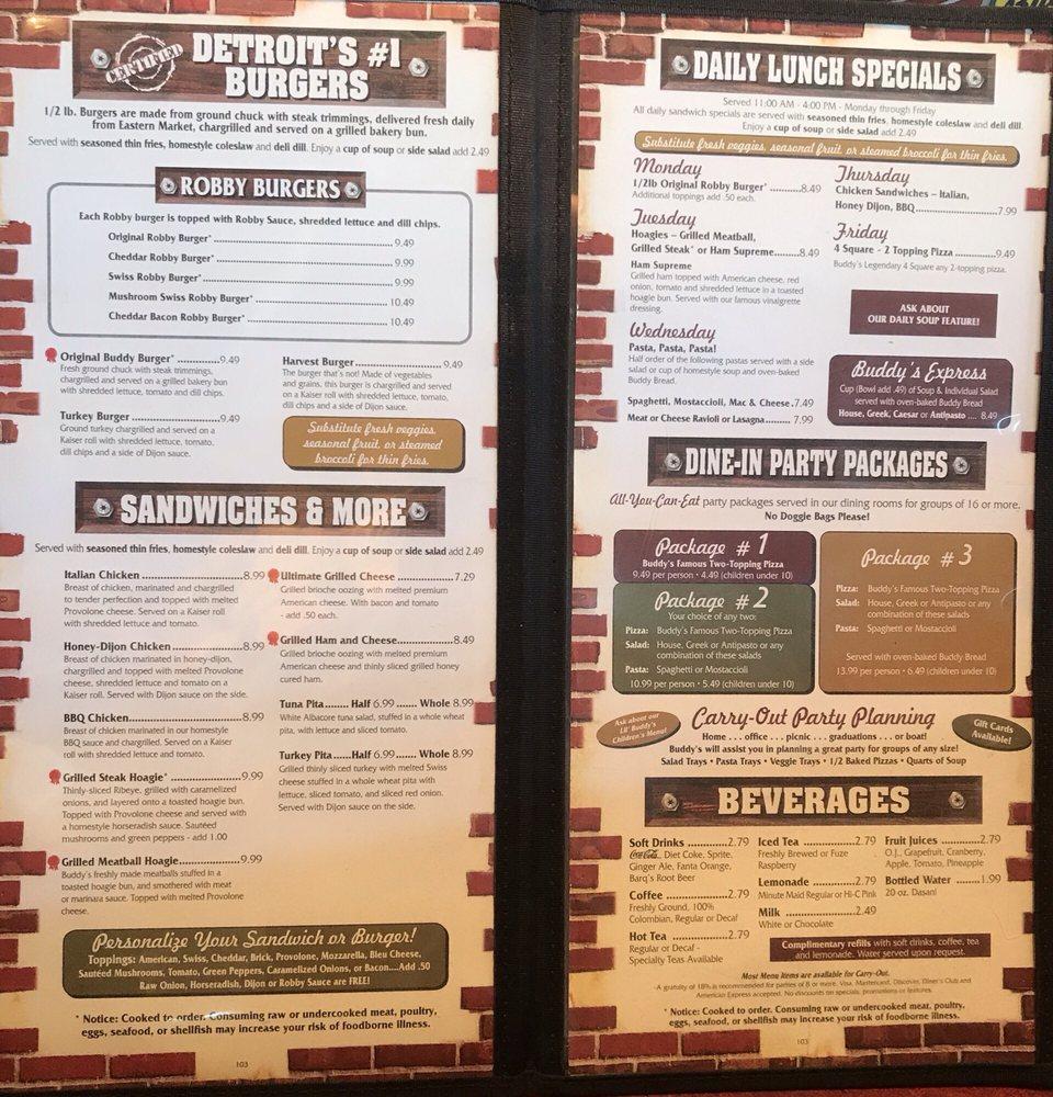 Menu at Buddy's Pizza pub & bar, Warren, Old 13 Mile Rd