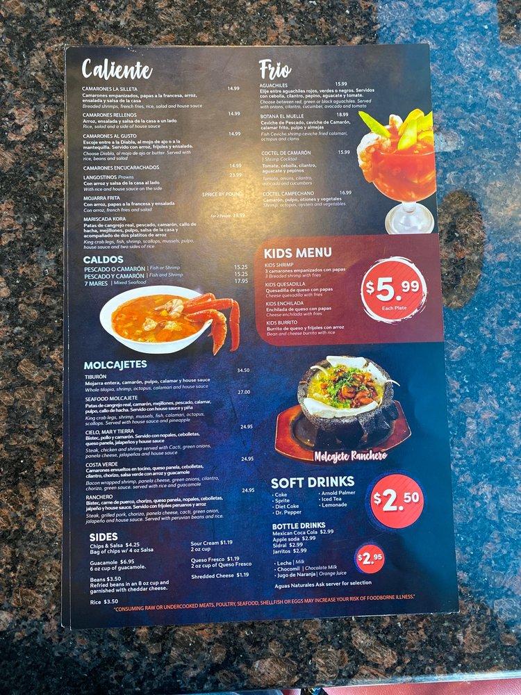 Menu at El Muelle restaurant, Aurora