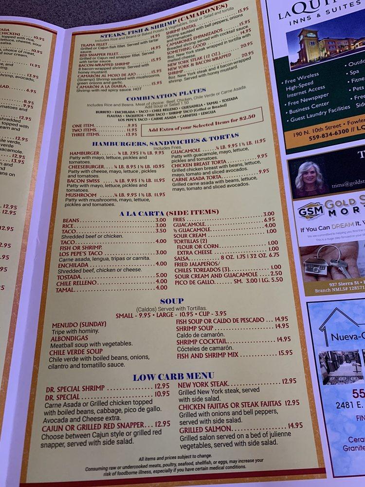 Menu at Los Pepes Authentic Mexican Food restaurant, Kingsburg