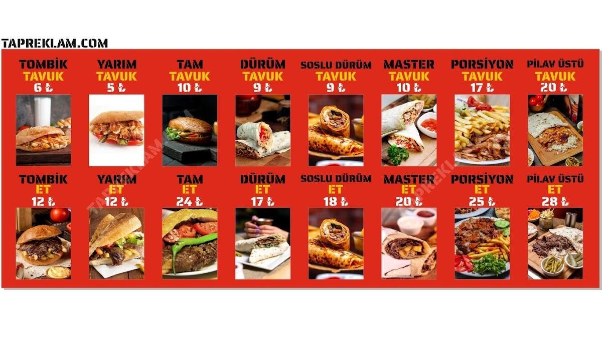 Menu at Master Döner, Istanbul