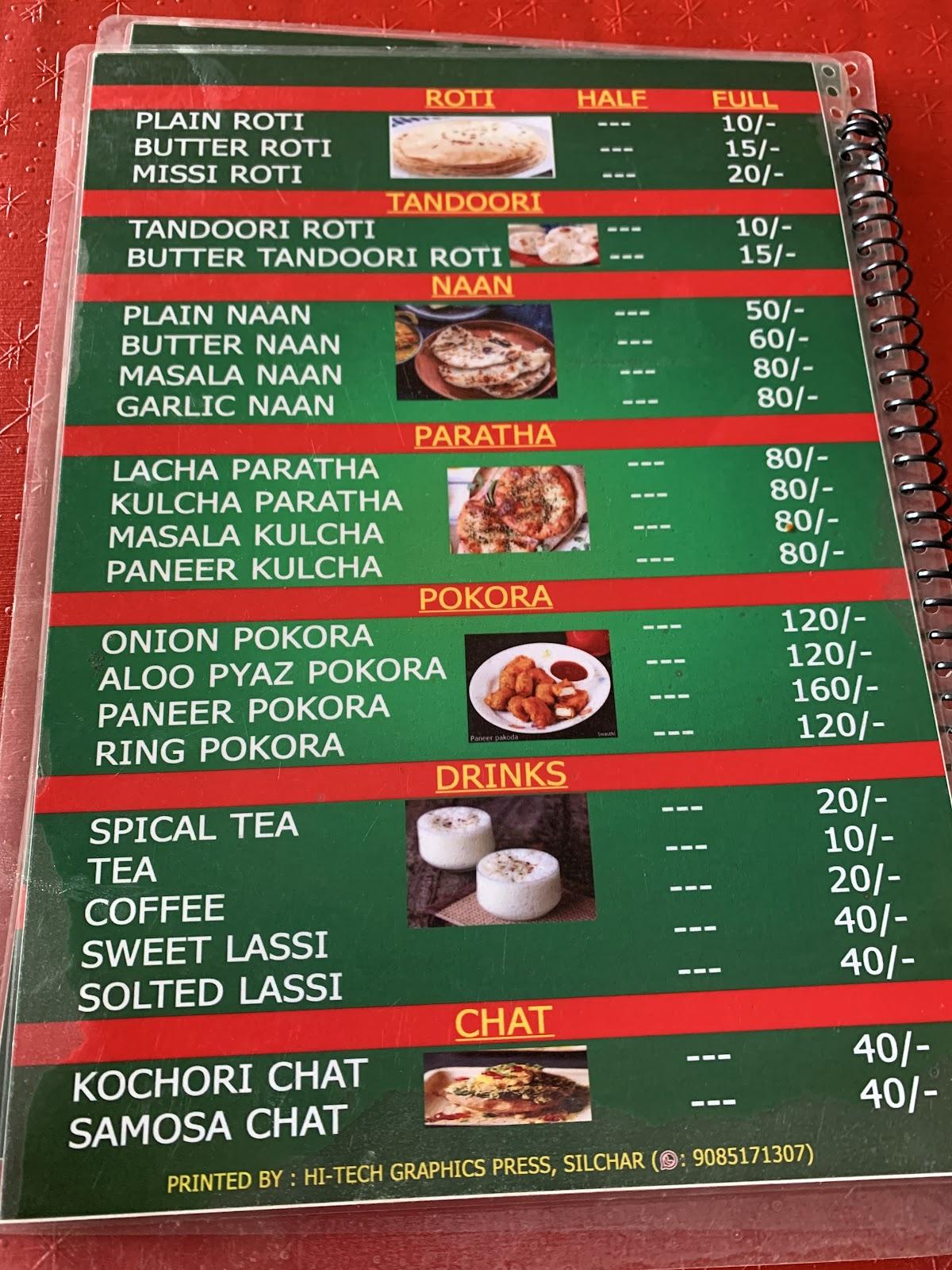 Menu at Rajasthani Dhaba, India, RMJJ+WP