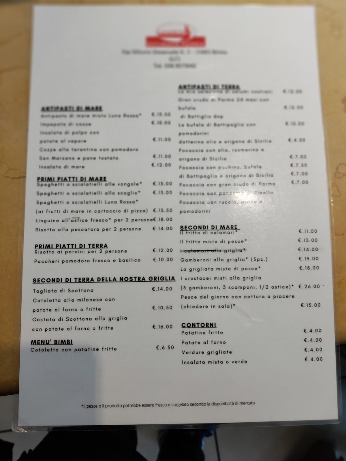 Menu da Ristorante Pizzeria Luna Rossa, Brivio