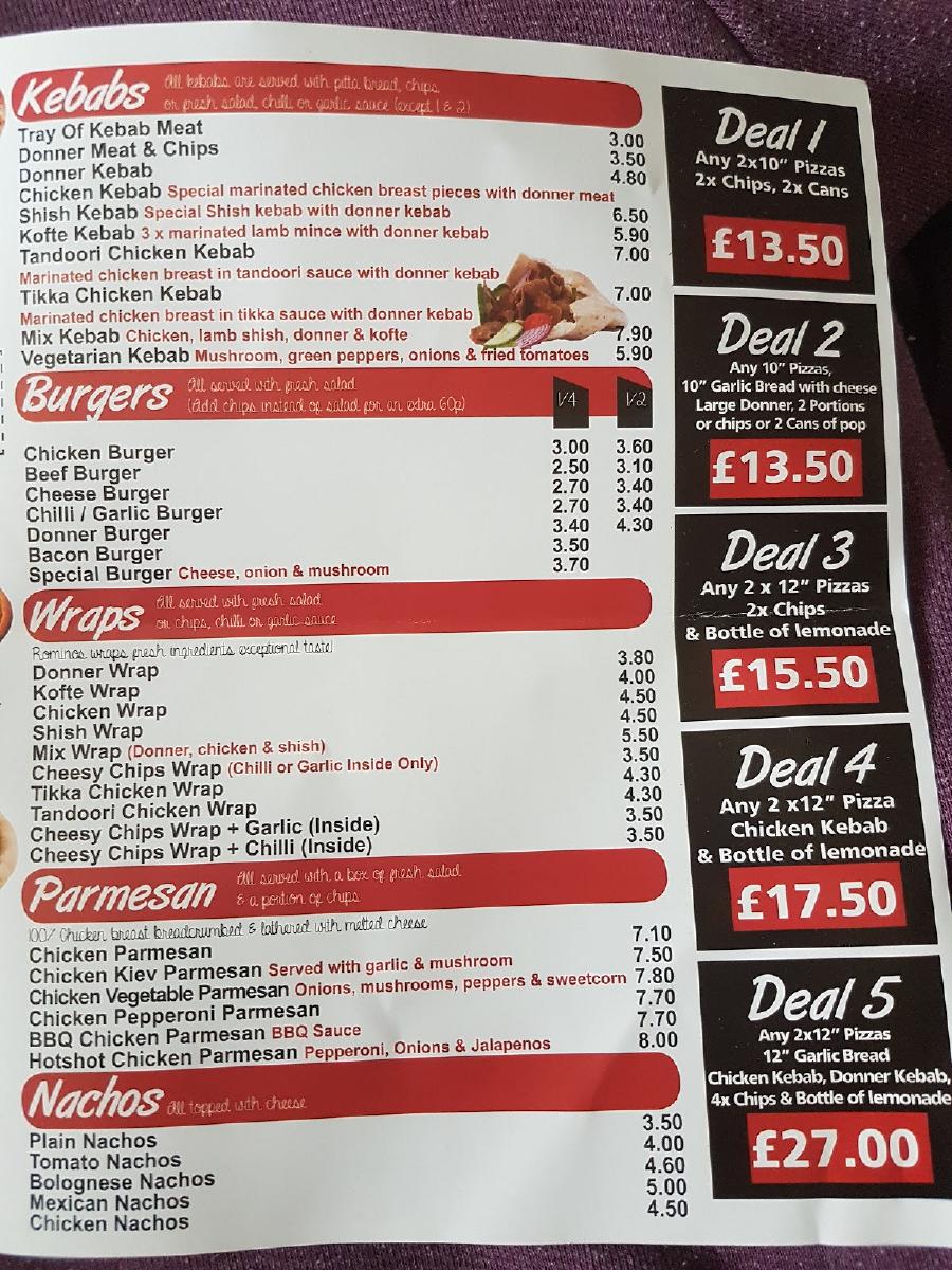 Menu at Rominos Pizza pizzeria, Gateshead