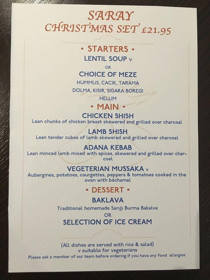 Menu at Saray Restaurant, Welling, 48-50 Welling High St