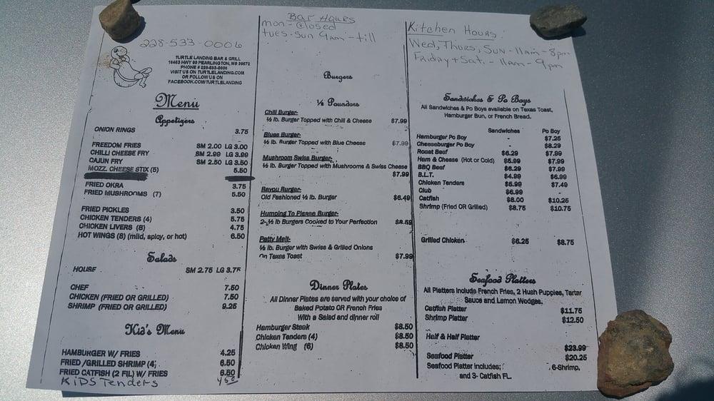 Menu at Turtle Landing Bar & Grill, Pearlington