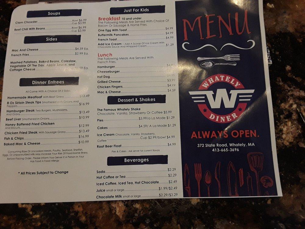 Menu at Whately Diner restaurant, Whately