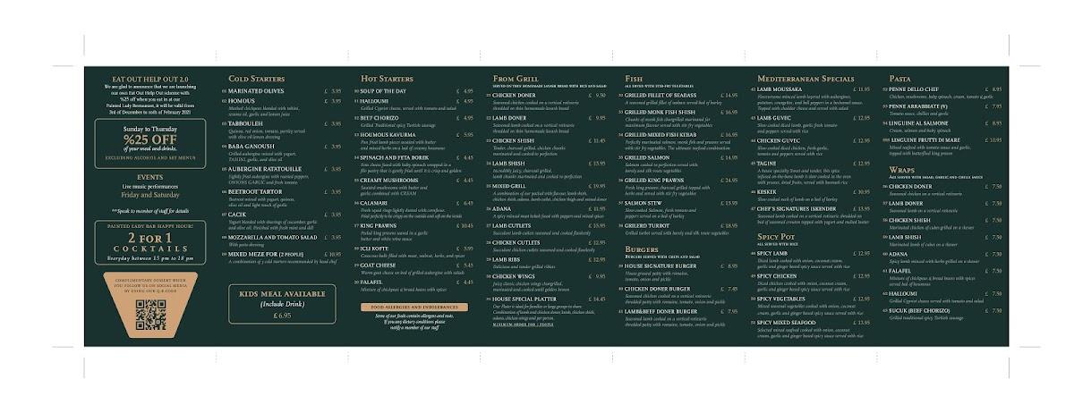 Menu at Painted Lady Restaurant, Harlow