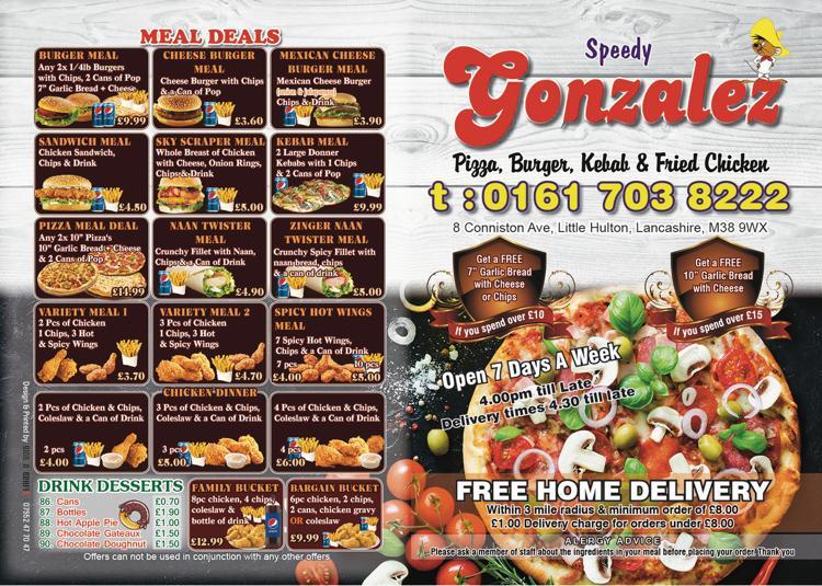 Menu at Speedy Gonzales restaurant, Astley