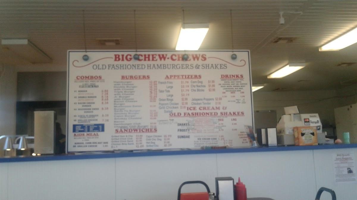 Menu at Big Chew Chew's Burgers restaurant, Temple