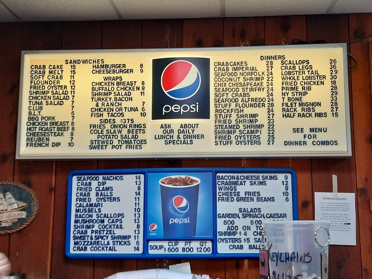 Menu at Chesapeake Landing restaurant, Saint Michaels, St Michaels