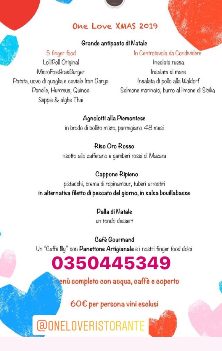 Menu at One Love restaurant, Bergamo