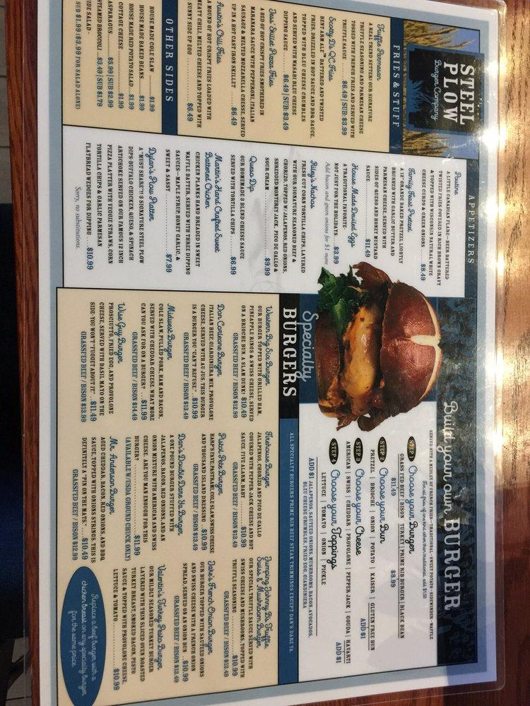 Menu at Steel Plow Burger Company fast food, Moline