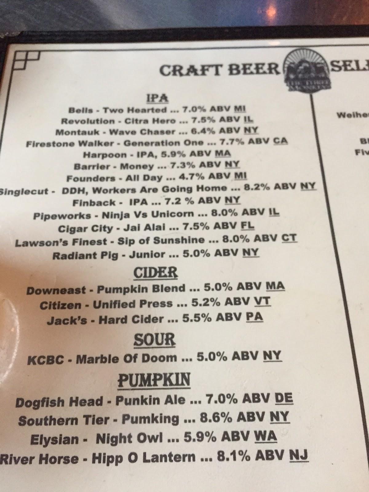 Menu at The Three Monkeys pub & bar, West New York