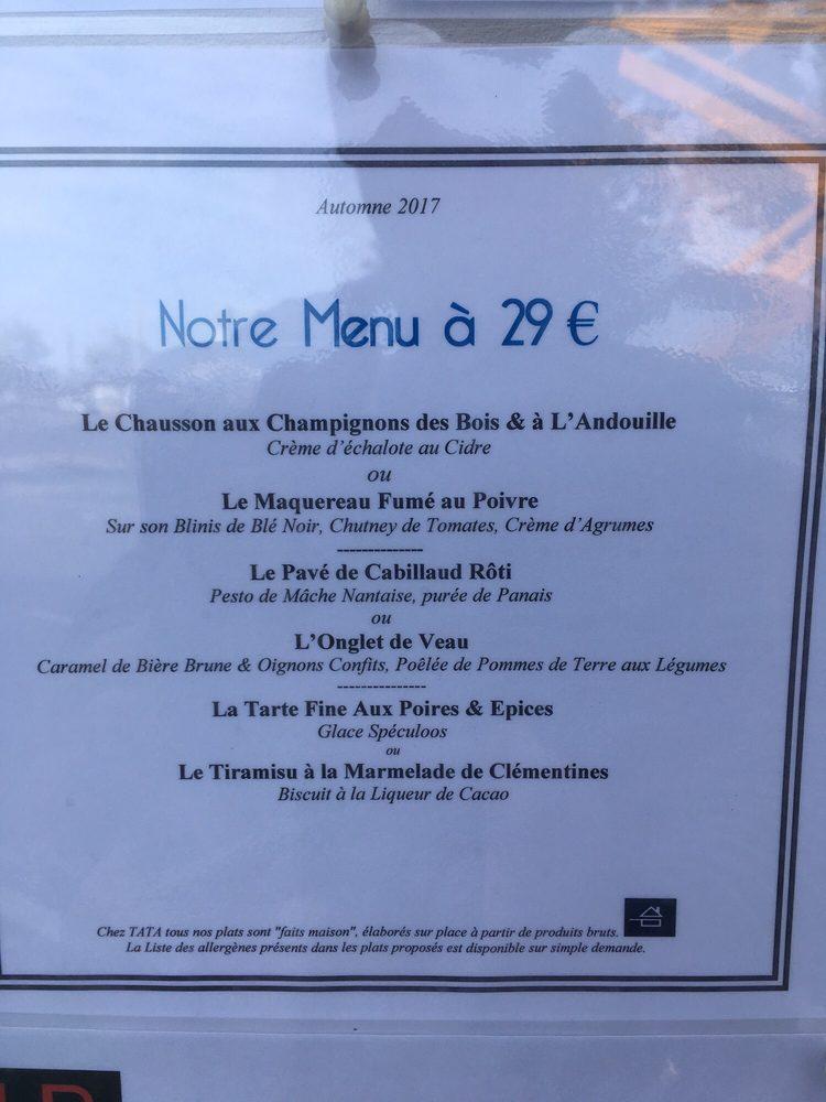 Menu at Chez Tata restaurant, Saint-Nazaire
